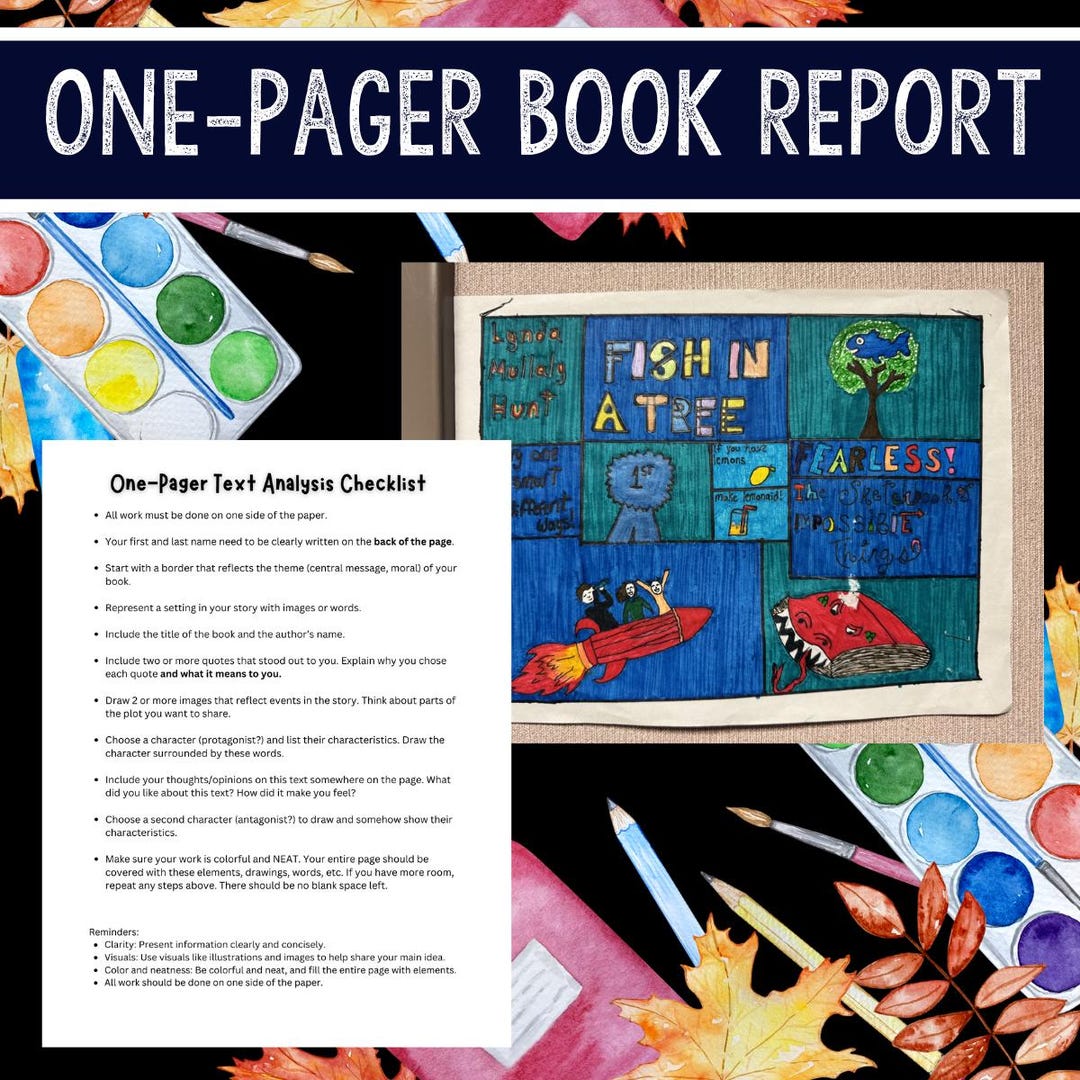 One-pager Book Report | Digital Book Reports | Literary Elements ...