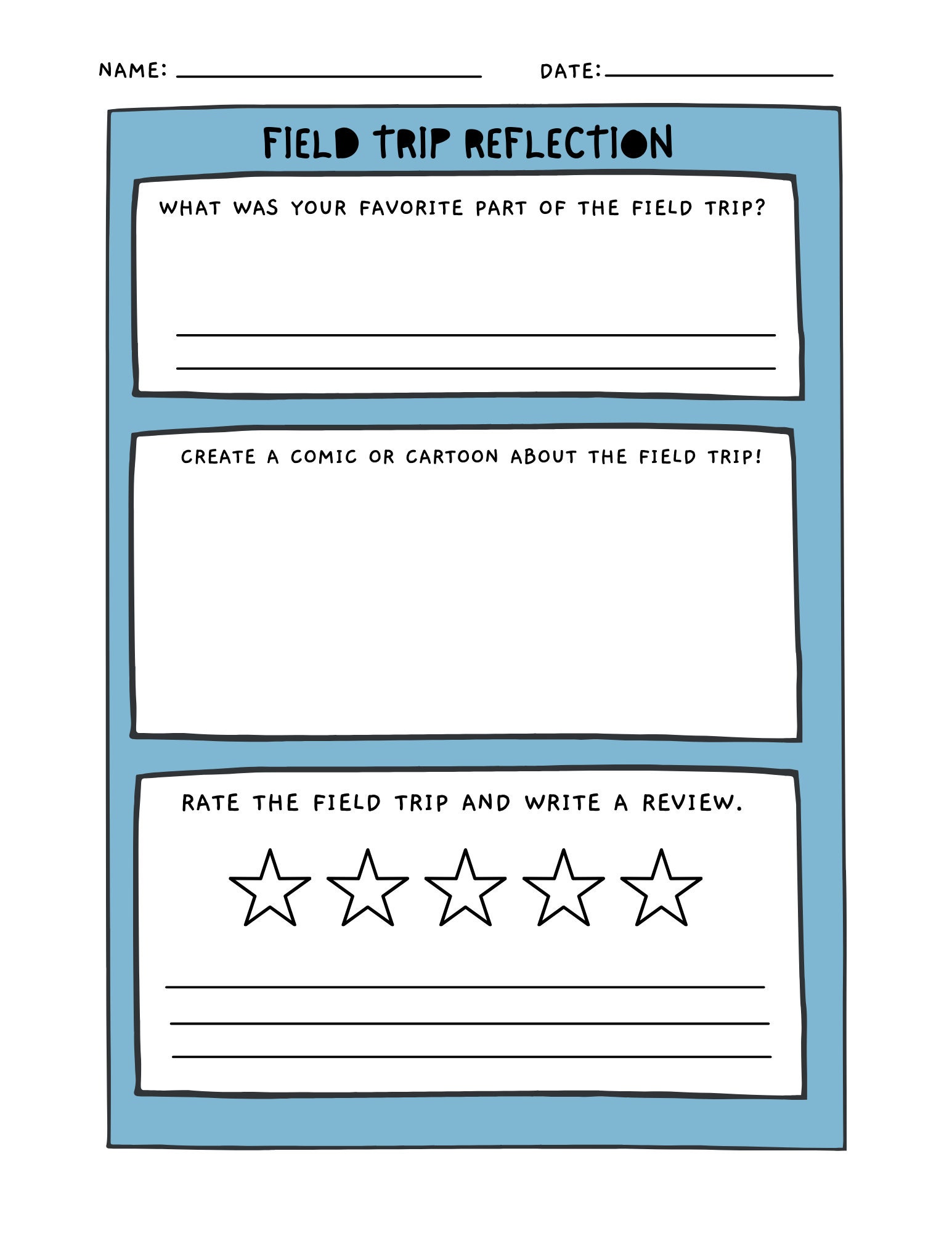 Field Trip Reflection Worksheet
