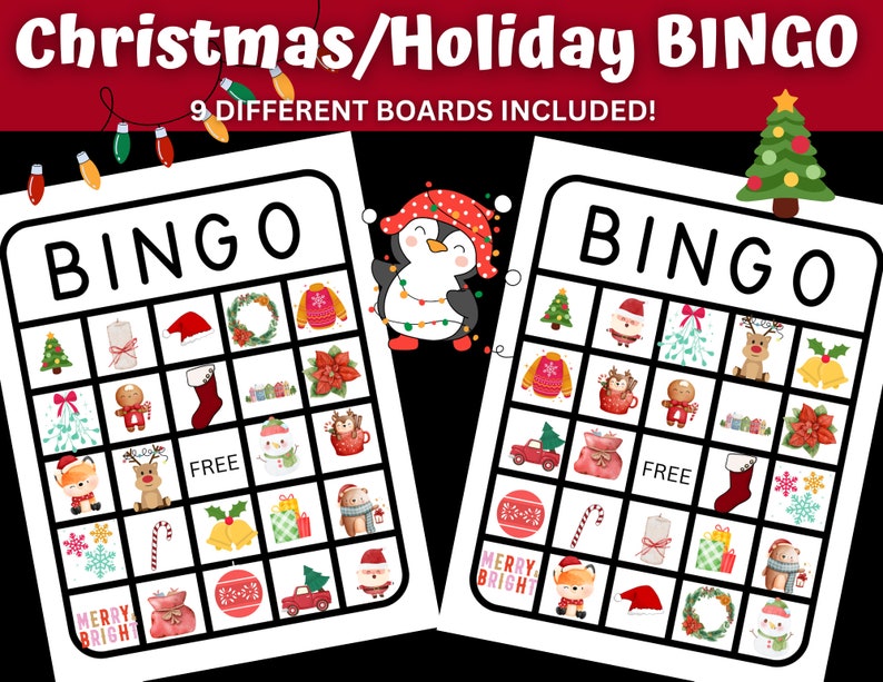 Christmas BINGO Holiday FUN | 9 Boards Included | Cute Winter Party ...