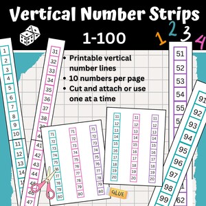 Vertical Number Lines | 1-100 | Number Strips | Counting | Math | Games ...