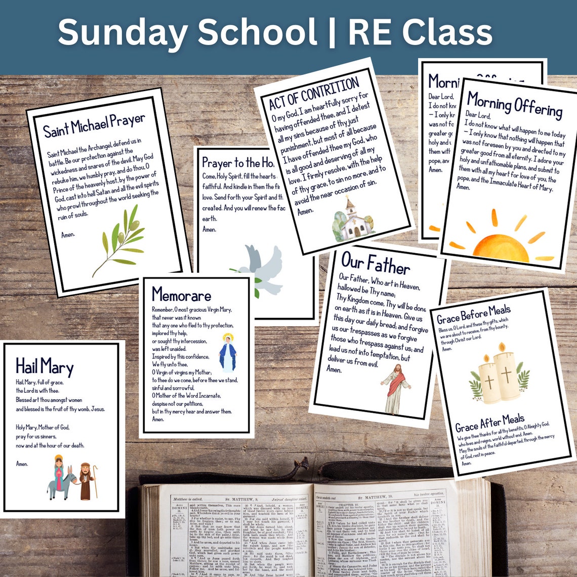 Our Father Prayer Cards: Catholic Sunday School Printable (2.5x3.5 In ...