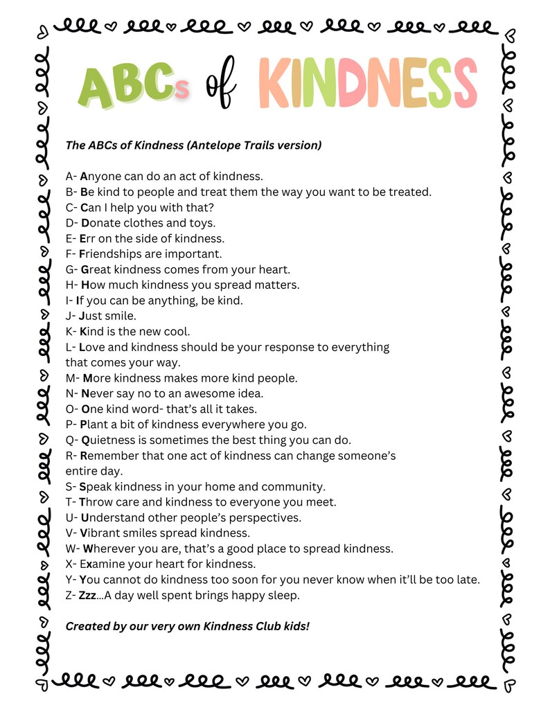 Abcs of Kindness Printable: Classroom Community Building (CANVA Link ...