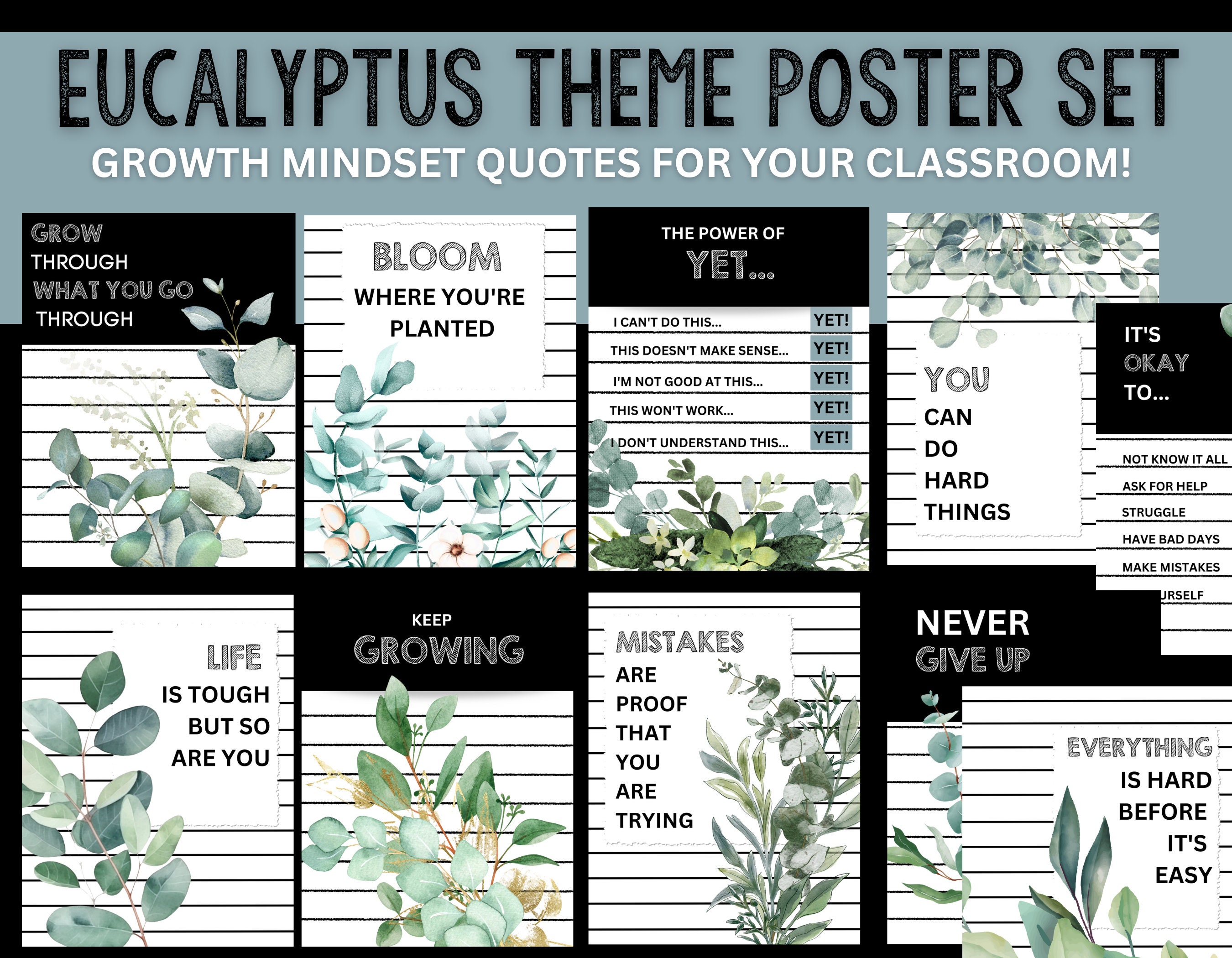 Eucalyptus Theme Classroom Poster Set | Growth Mindset | 10 Printables ...