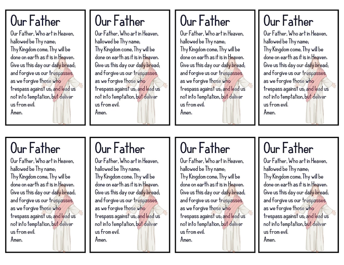 Our Father Prayer Cards: Catholic Sunday School Printable (2.5x3.5 In ...