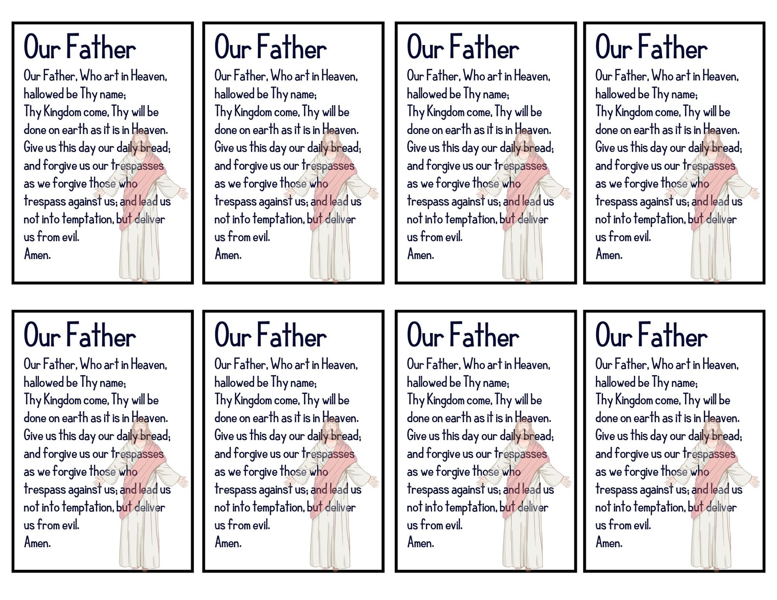 Our Father Prayer Cards: Catholic Sunday School Printable (2.5x3.5 In ...