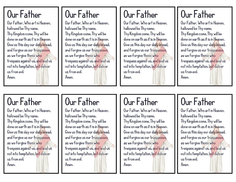 Our Father Prayer Cards: Catholic Sunday School Printable (2.5x3.5 In ...