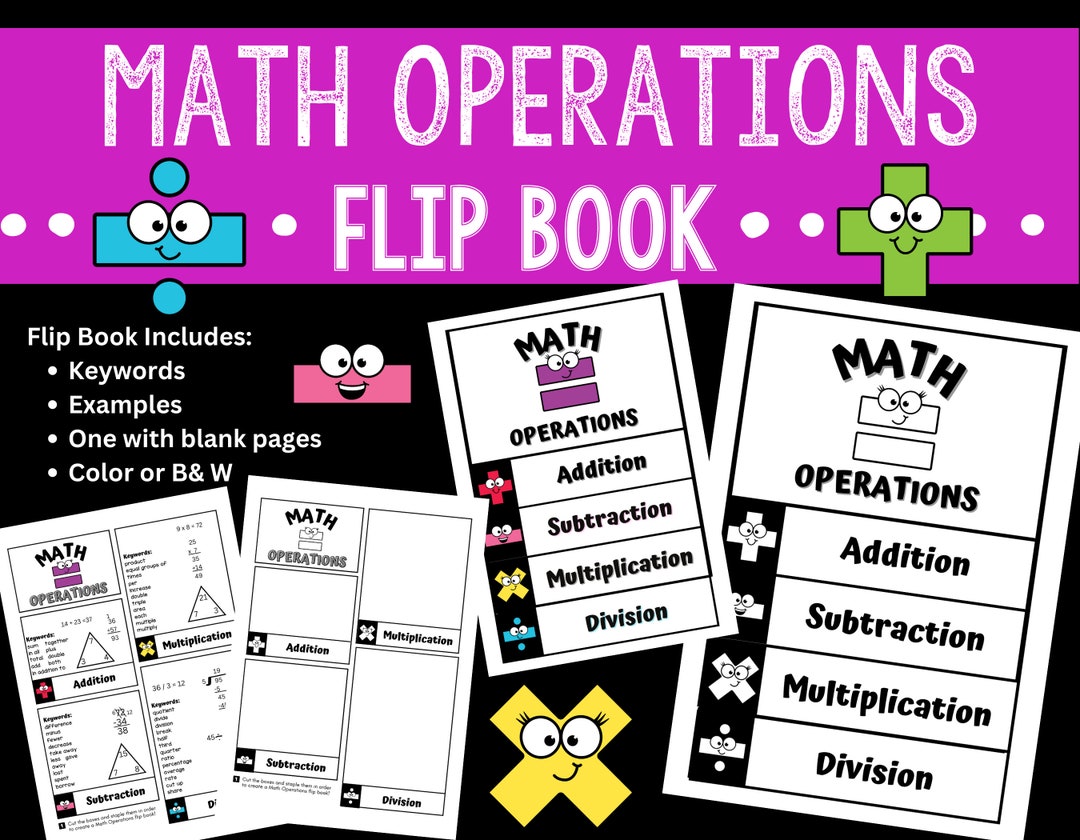 Math Operations Flipbook Addition Subtraction Multiplication Division ...