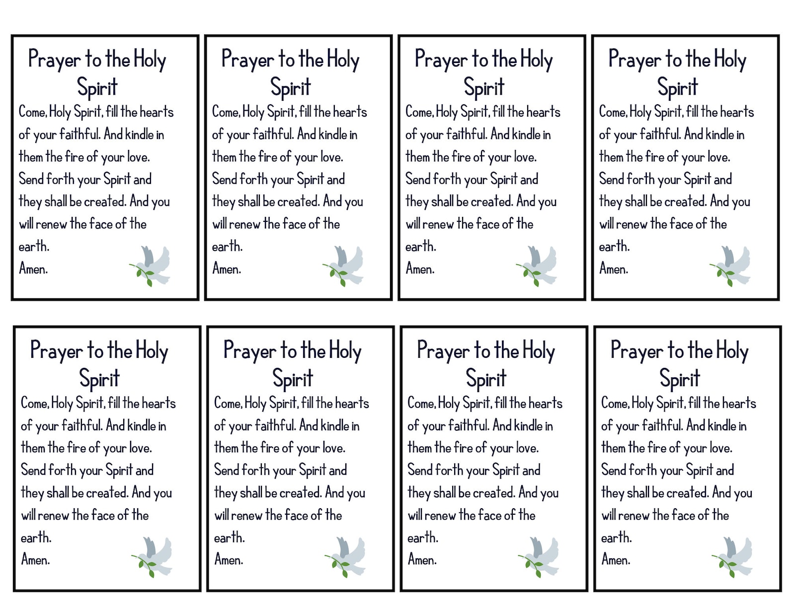 Prayer to the Holy Spirit Printable Cards: Catholic Religious Education ...