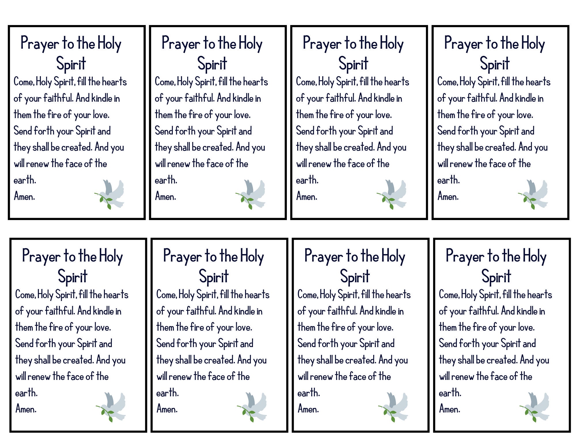 Prayer to the Holy Spirit Printable Cards: Catholic Religious Education ...