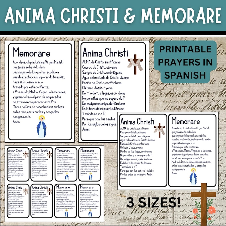 Spanish Catholic Prayers Printable: Anima Christi & Memorare (digital ...