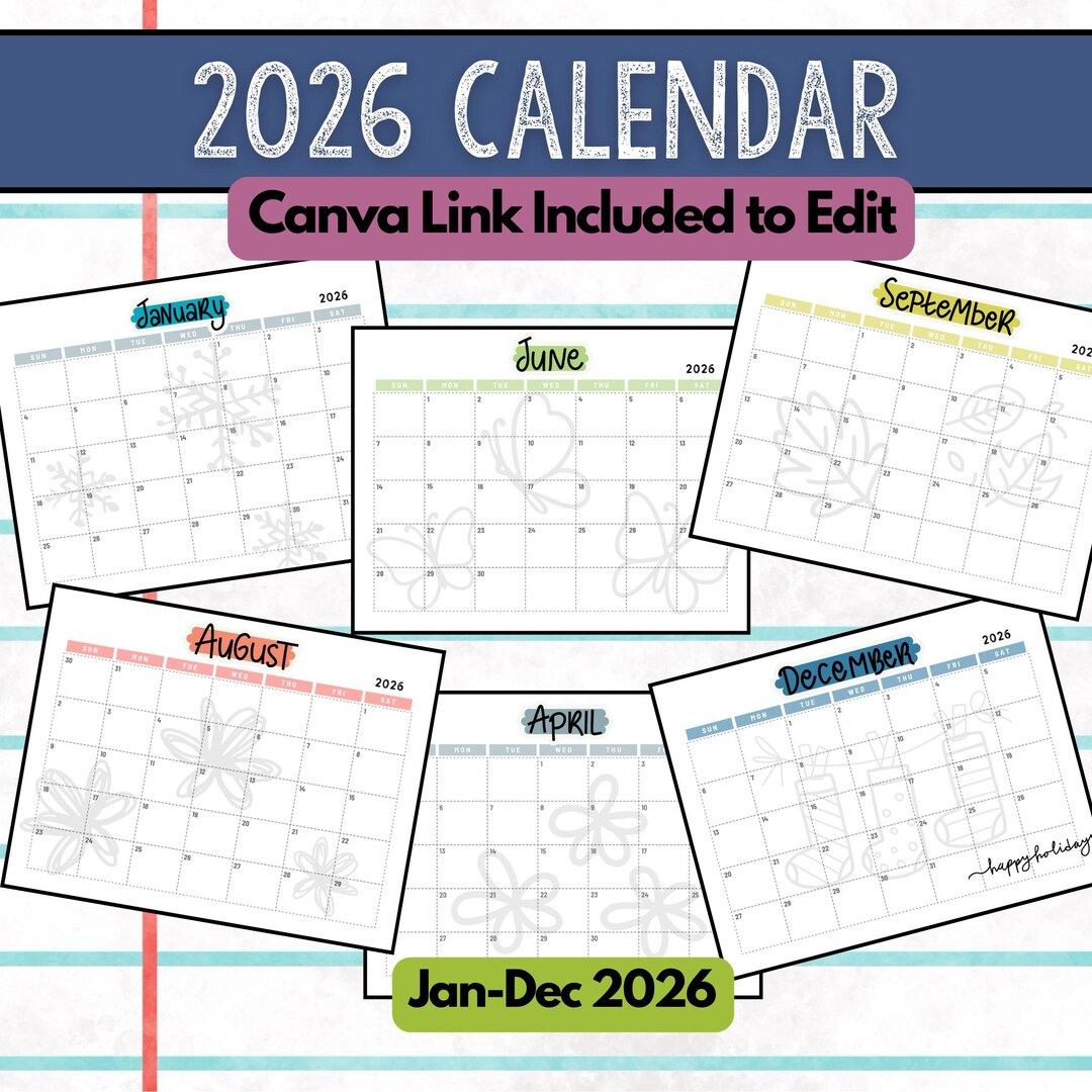 2026 Calendar | Digital Printable | January- December | Canva Link ...