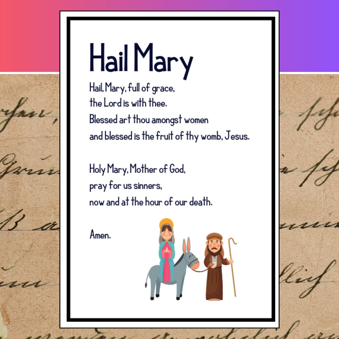 Hail Mary Prayer Cards: Catholic Sunday School Printable (2.5 X 3.5 ...