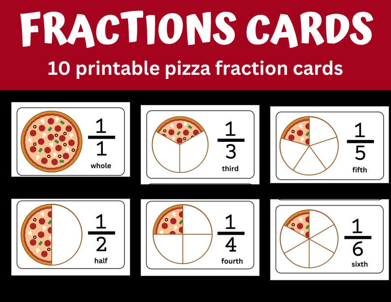 Pizza Fraction Flashcards: Visual Learning Math Posters (digital ...