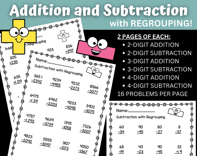 100 Four Digit Mixed Addition and Subtraction With and Without ...