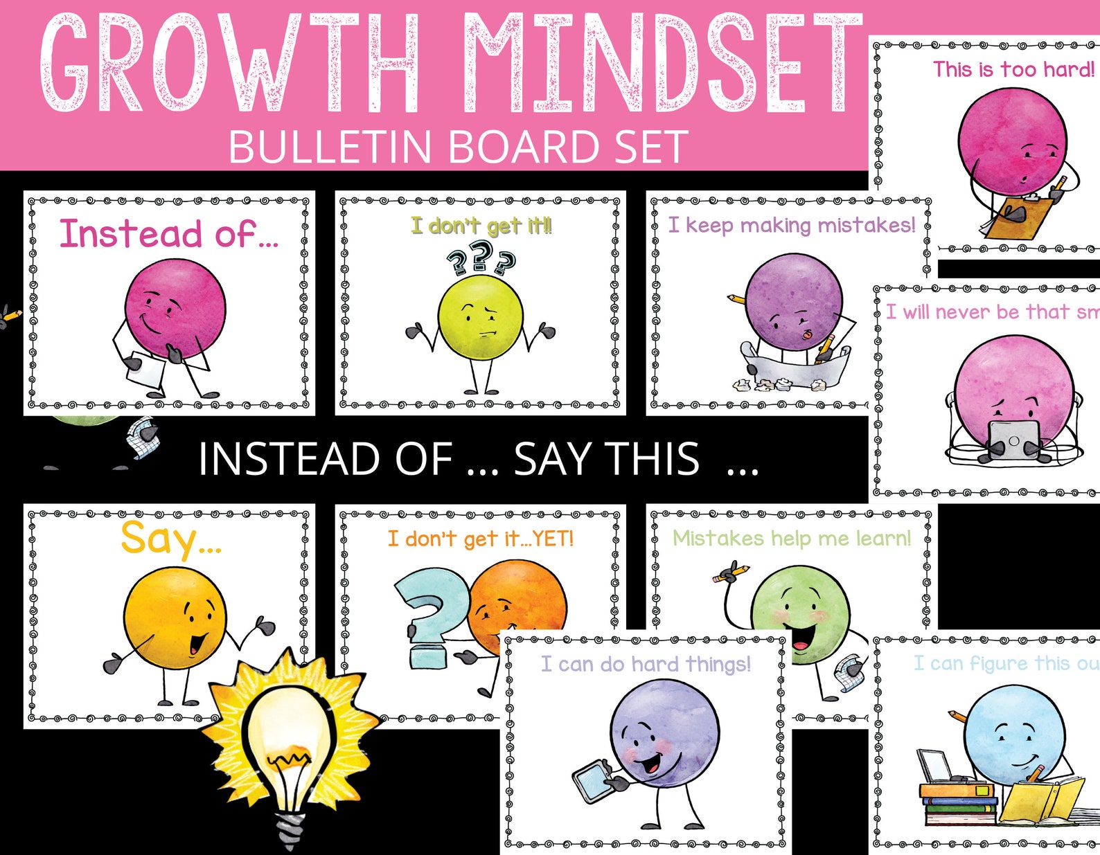 Growth Mindset Bulletin Board Printables Posters Social Emotional ...