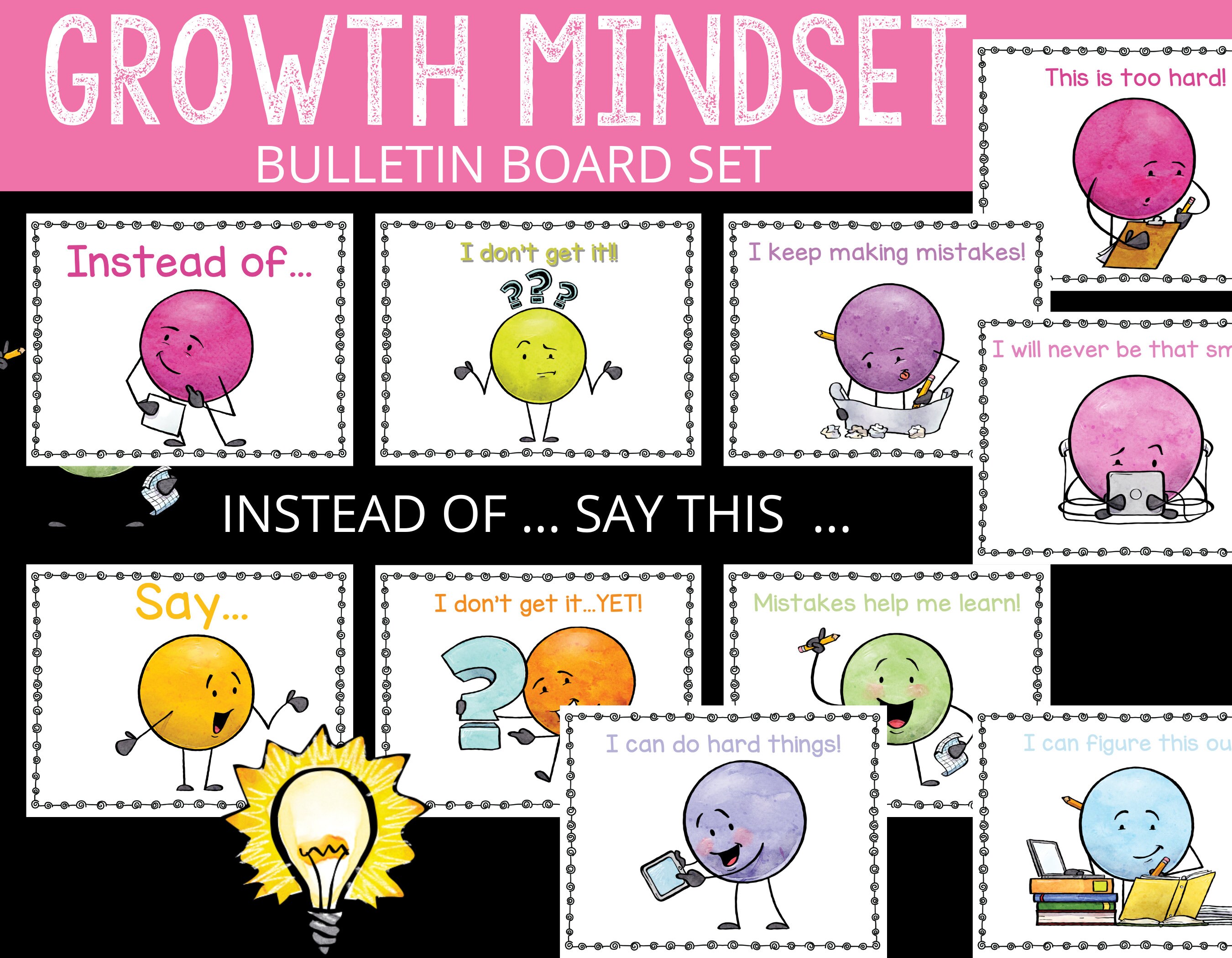Growth Mindset Bulletin Board Printables Posters Social Emotional ...