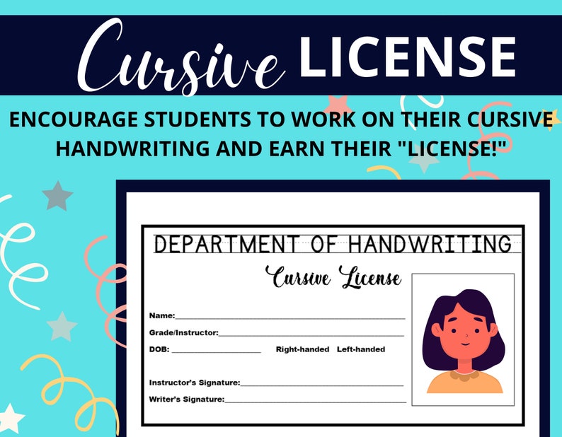 Cursive Handwriting Driver's License: Fun Student Reward (PDF) - Etsy