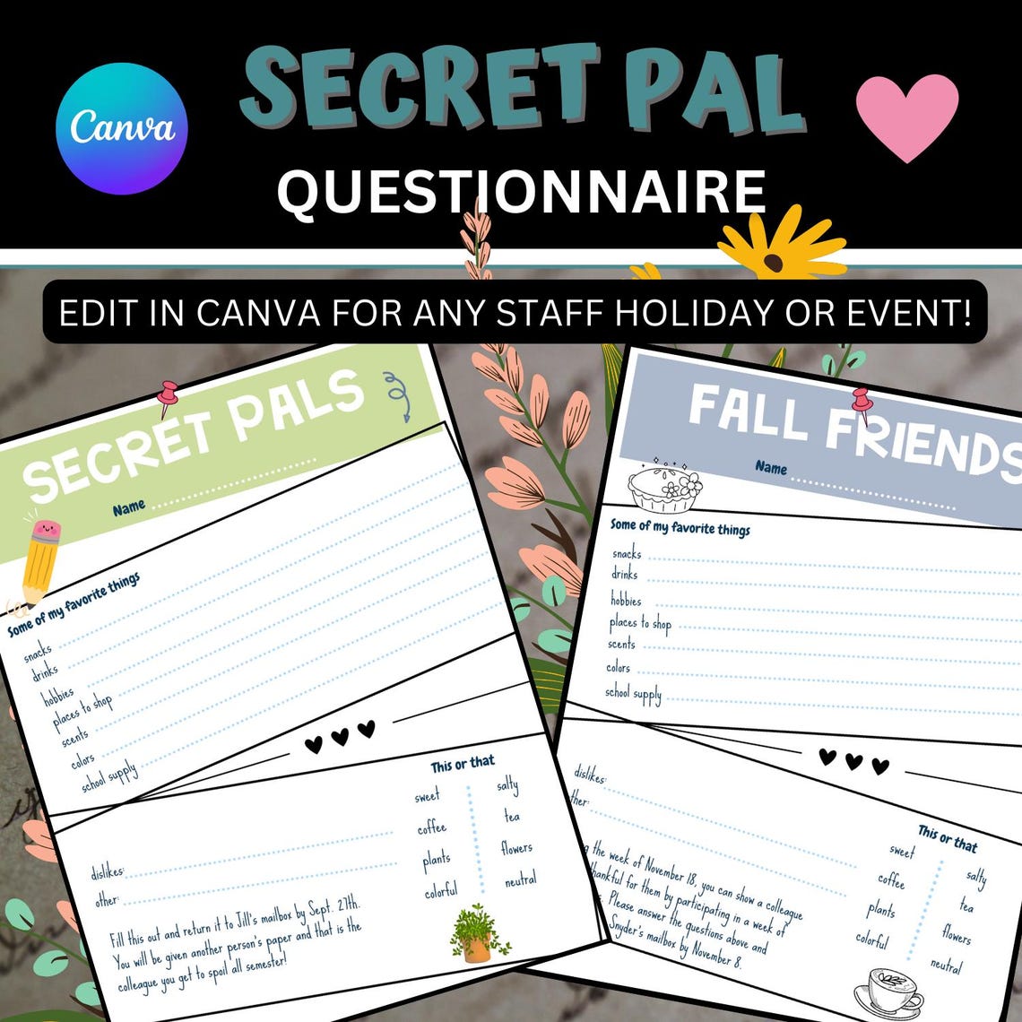 Secret Pal Questionnaire: Staff Morale Activity (editable Canva ...