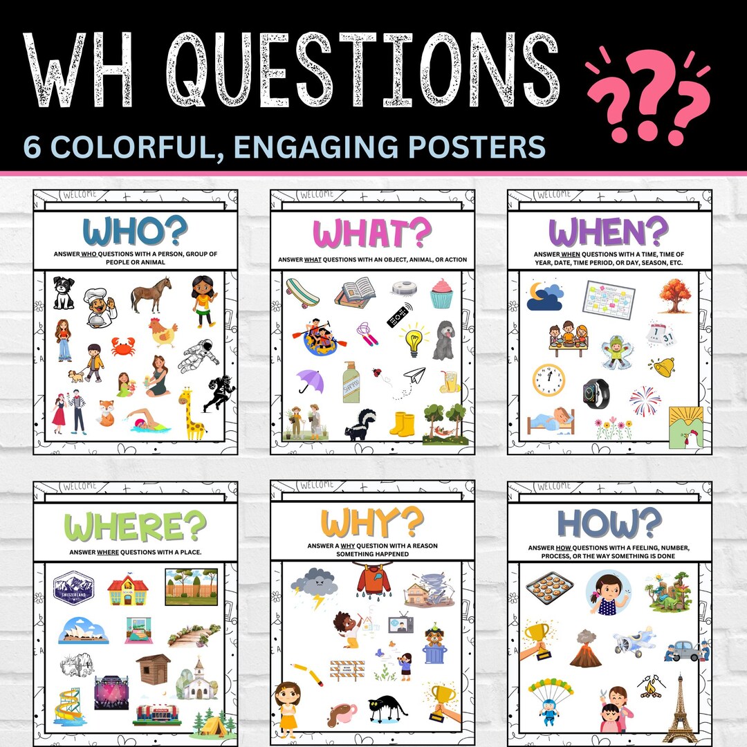 WH Question Visuals: Speech Therapy ESL Classroom Posters - Etsy