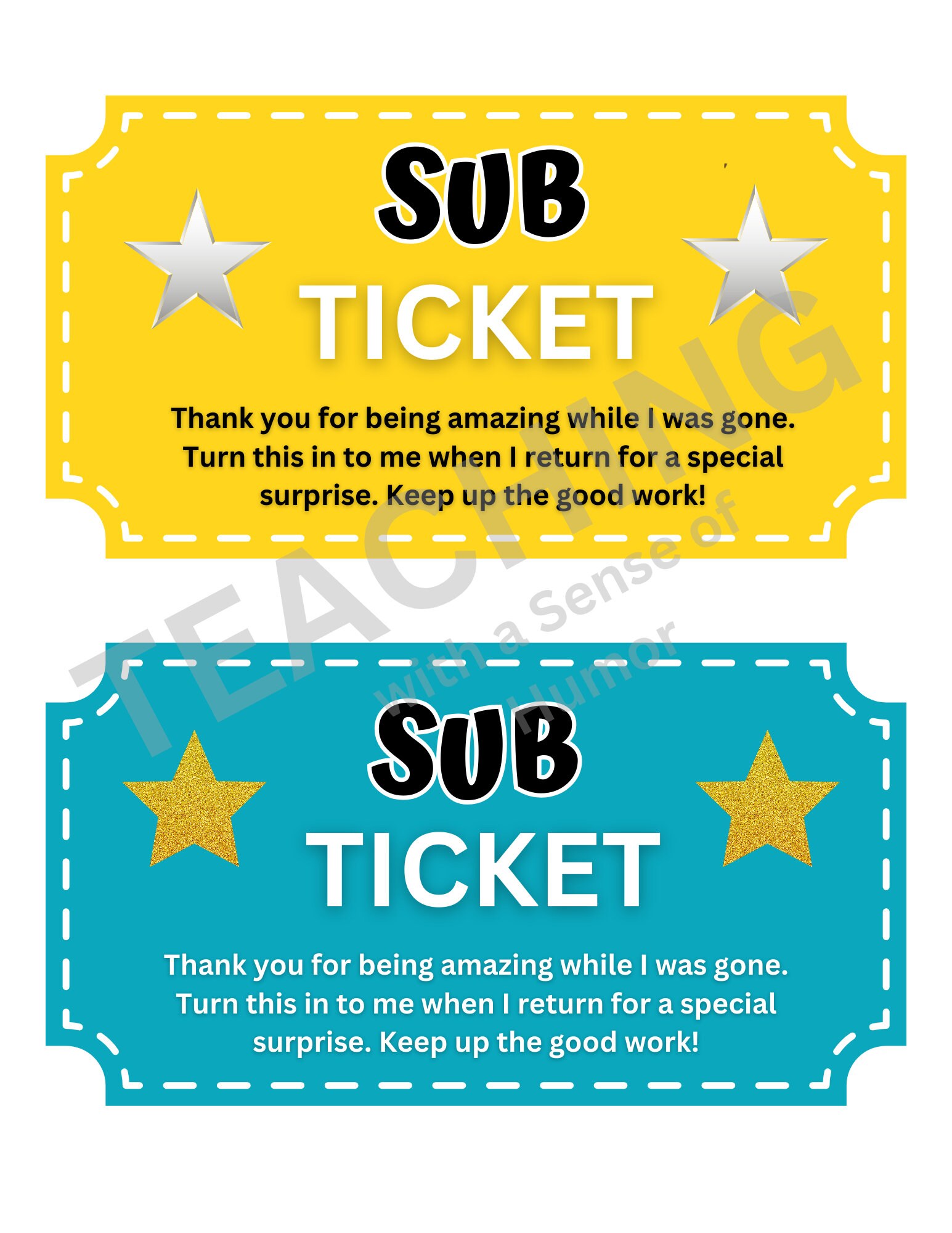 Sub Ticket | Golden Ticket | Classroom Management | Behavior | Reward ...