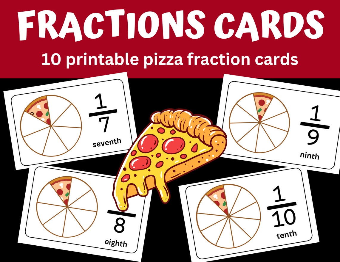 Pizza Fraction Flashcards: Visual Learning Math Posters (digital ...