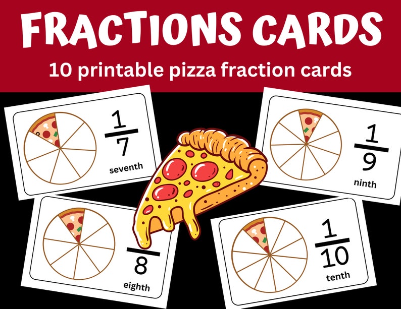 Pizza Fraction Flashcards: Visual Learning Math Posters (digital ...