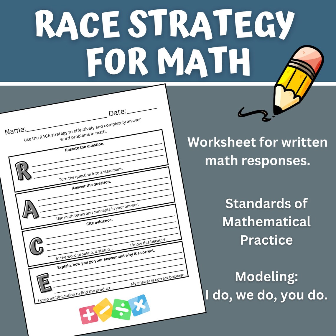 RACE Math Strategy Worksheet: Word Problem Responses (PDF) - Etsy