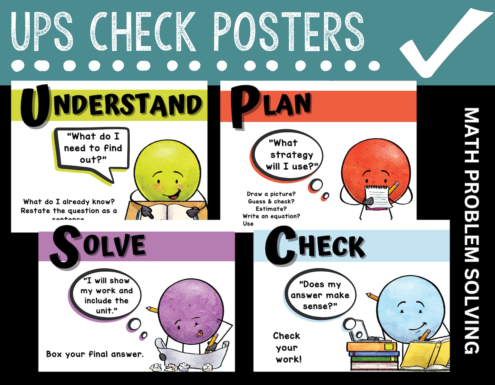 Math Problem-solving Strategy Posters: Understand, Plan, Solve, Check ...