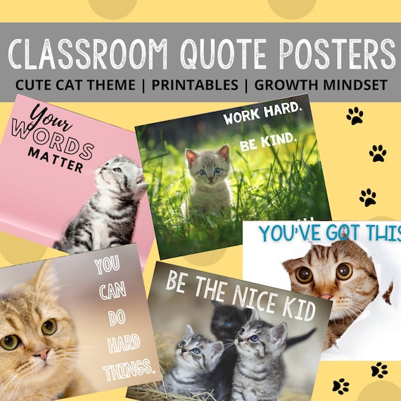 Classroom Quotes Printable Posters CUTE Cat Theme Positive - Etsy