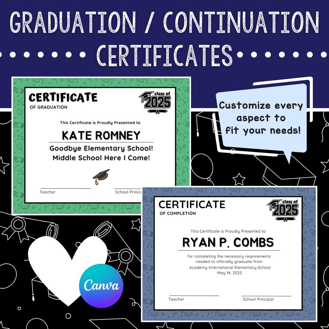 Graduation Continuation Completion Certificates | Canva Template ...