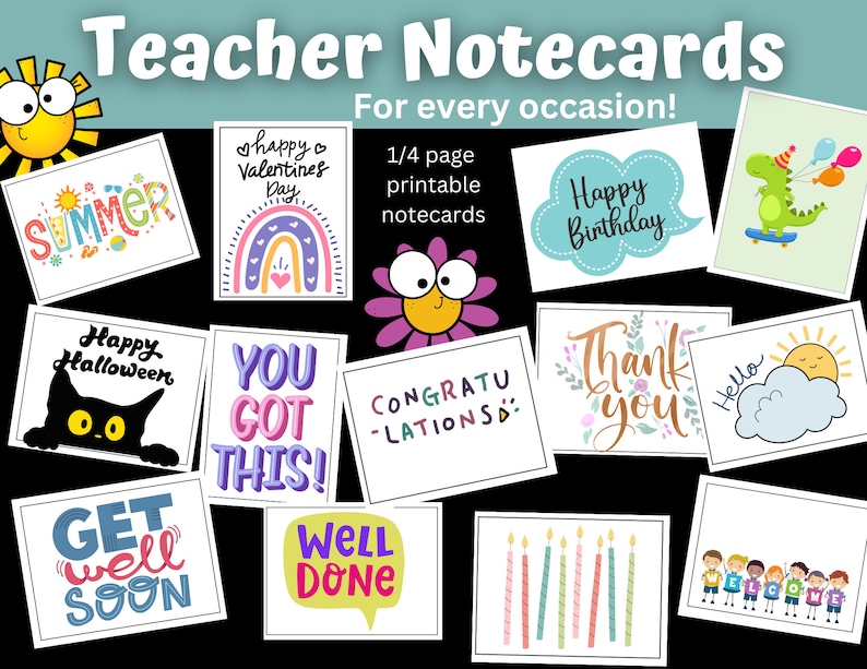 Teacher Notecards: Printable Cards for Every Occasion (48 Cards) - Etsy