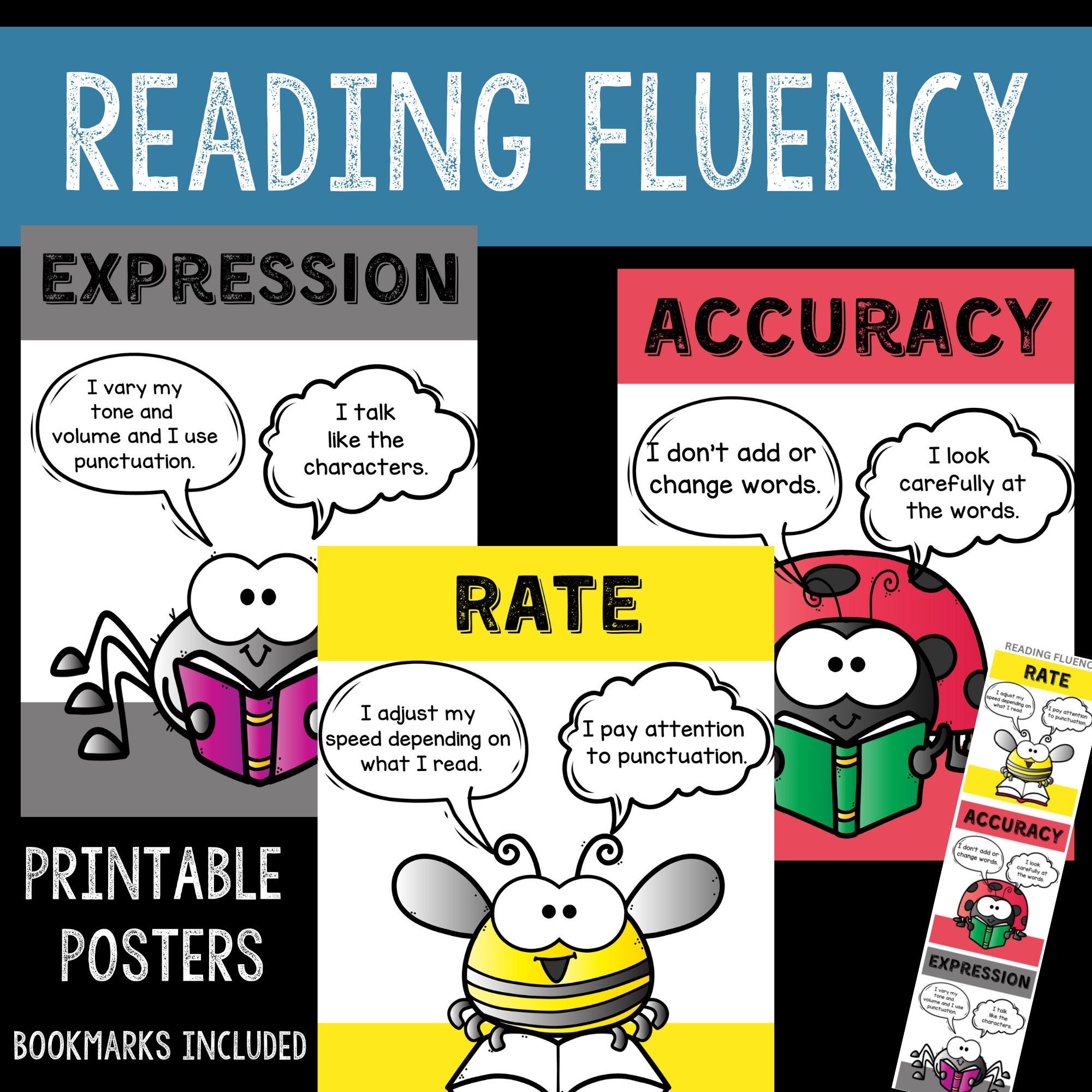 Reading Fluency Posters and Bookmarks | Accuracy Rate Expression | DORF | - Etsy