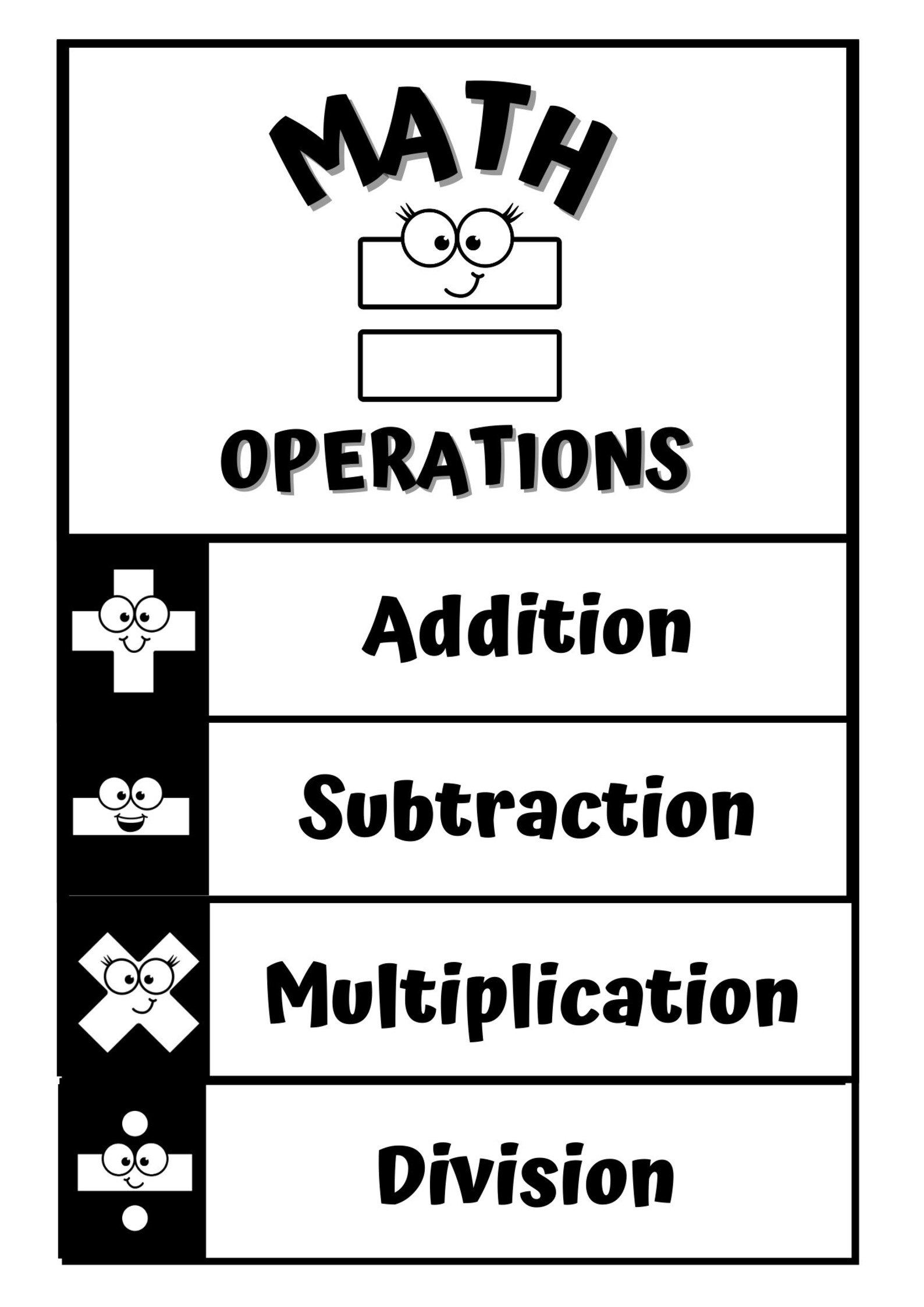 Math Operations Flipbook Addition Subtraction Multiplication Division ...