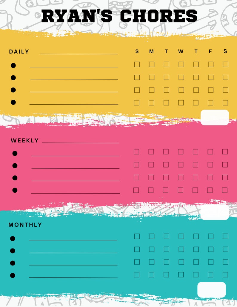 Editable Kids Chore Chart: Colorful Daily, Weekly, Monthly List ...