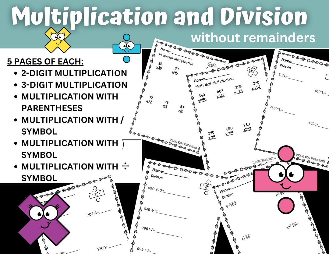 Multiplication and Division Practice | Various Symbols | No Remainders ...