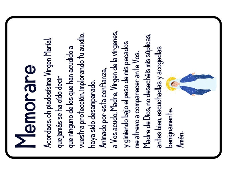 Anima Christi and Memorare Prayers in Spanish | Printable Prayer Cards ...