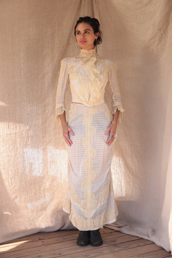 Antique 1900's Gorgeous Edwardian Lace Blouse & Skirt… - Gem