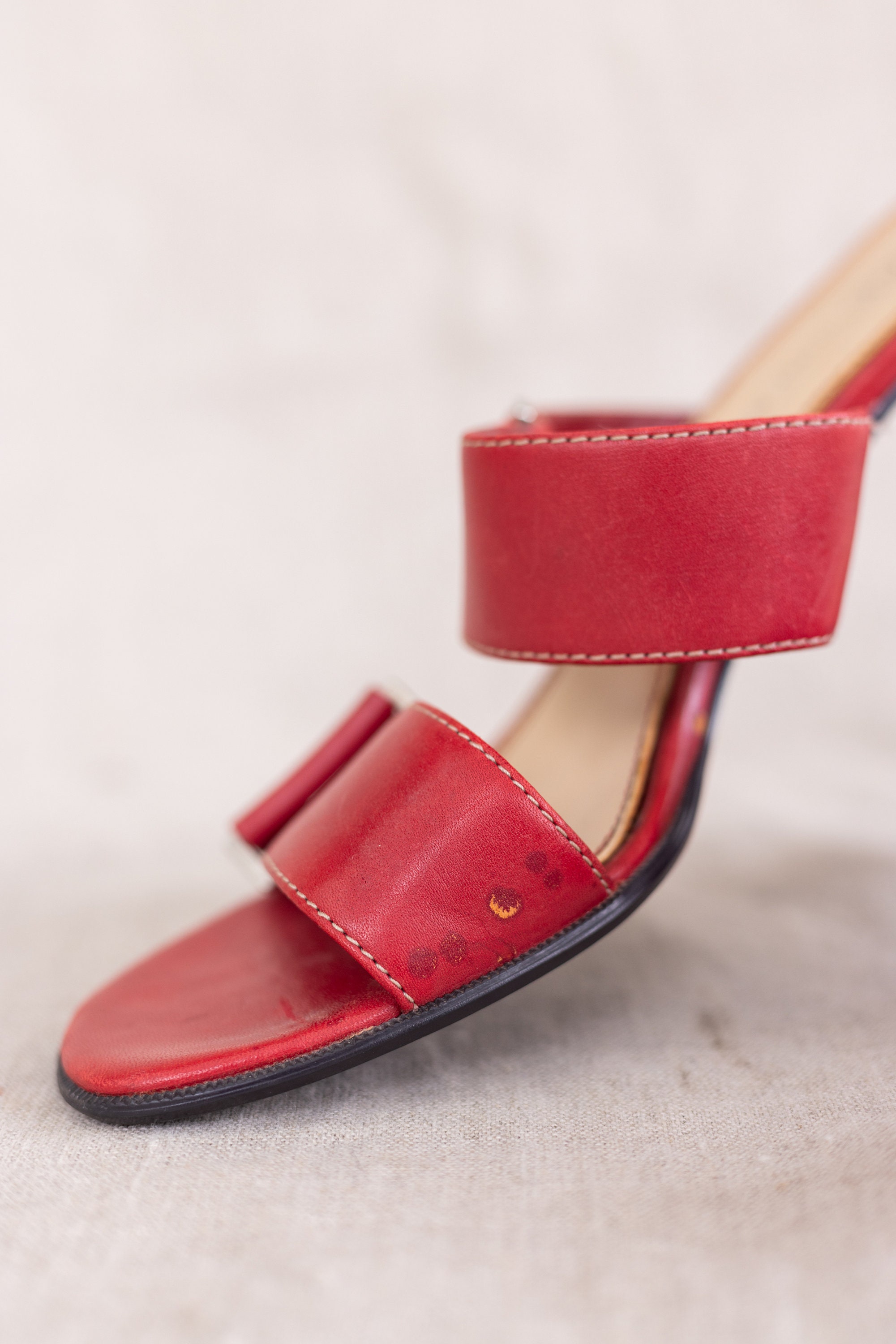 Vintage Anne Klein Bobbins, Red Heeled Sandals With Silver Buckles ...