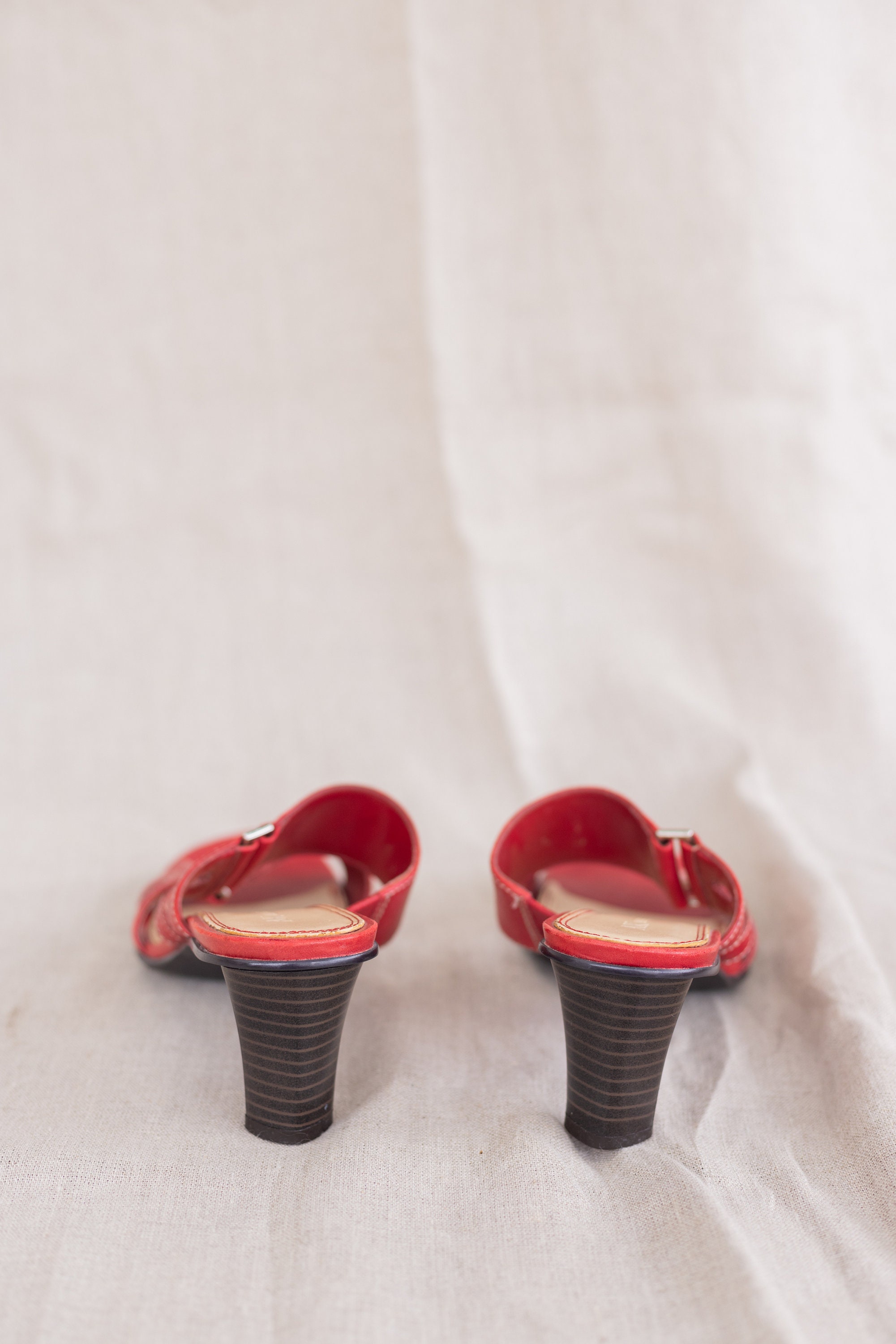 Vintage Anne Klein Bobbins, Red Heeled Sandals With Silver Buckles ...