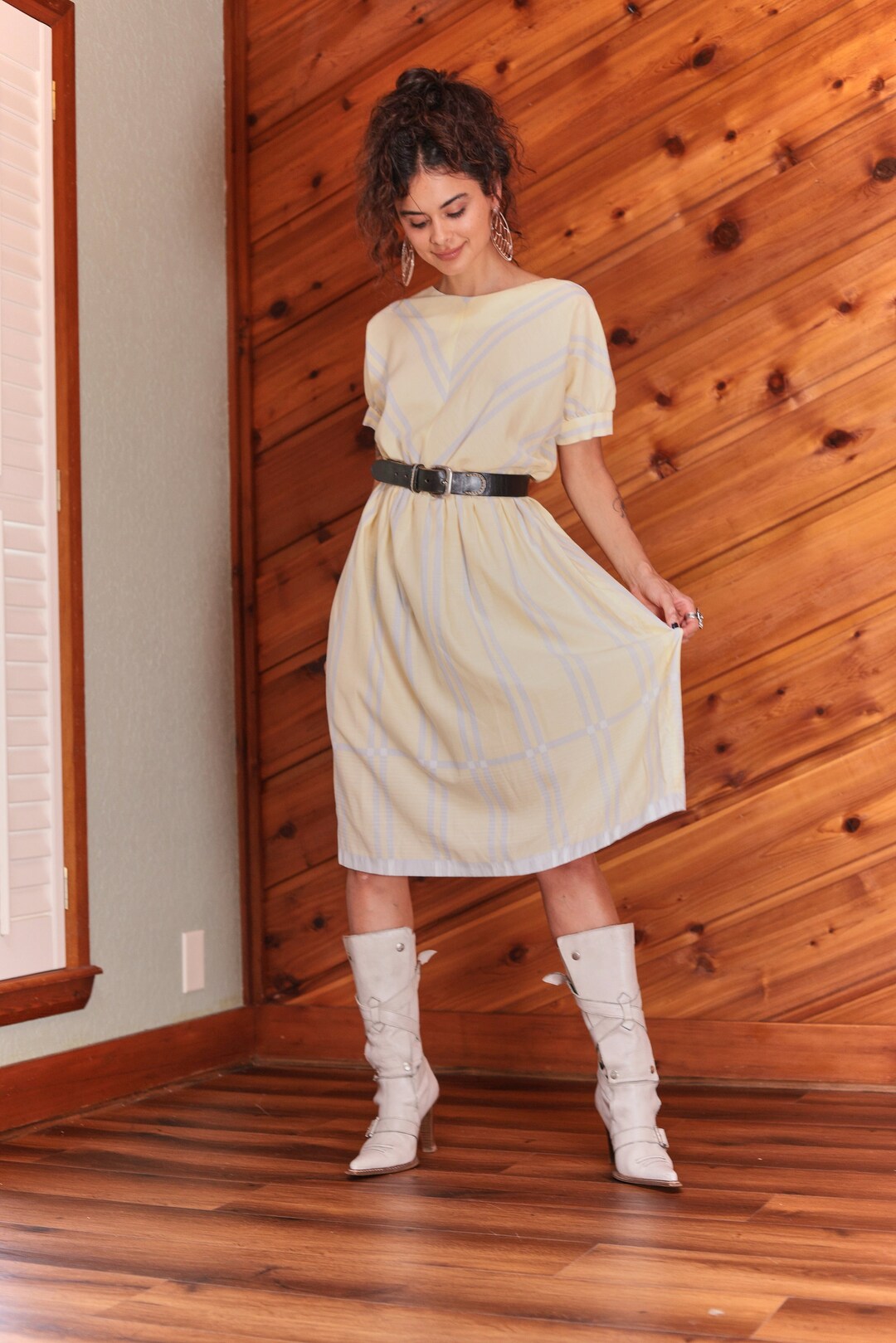 Vintage 80s Yellow Chevron Striped Dress - Etsy