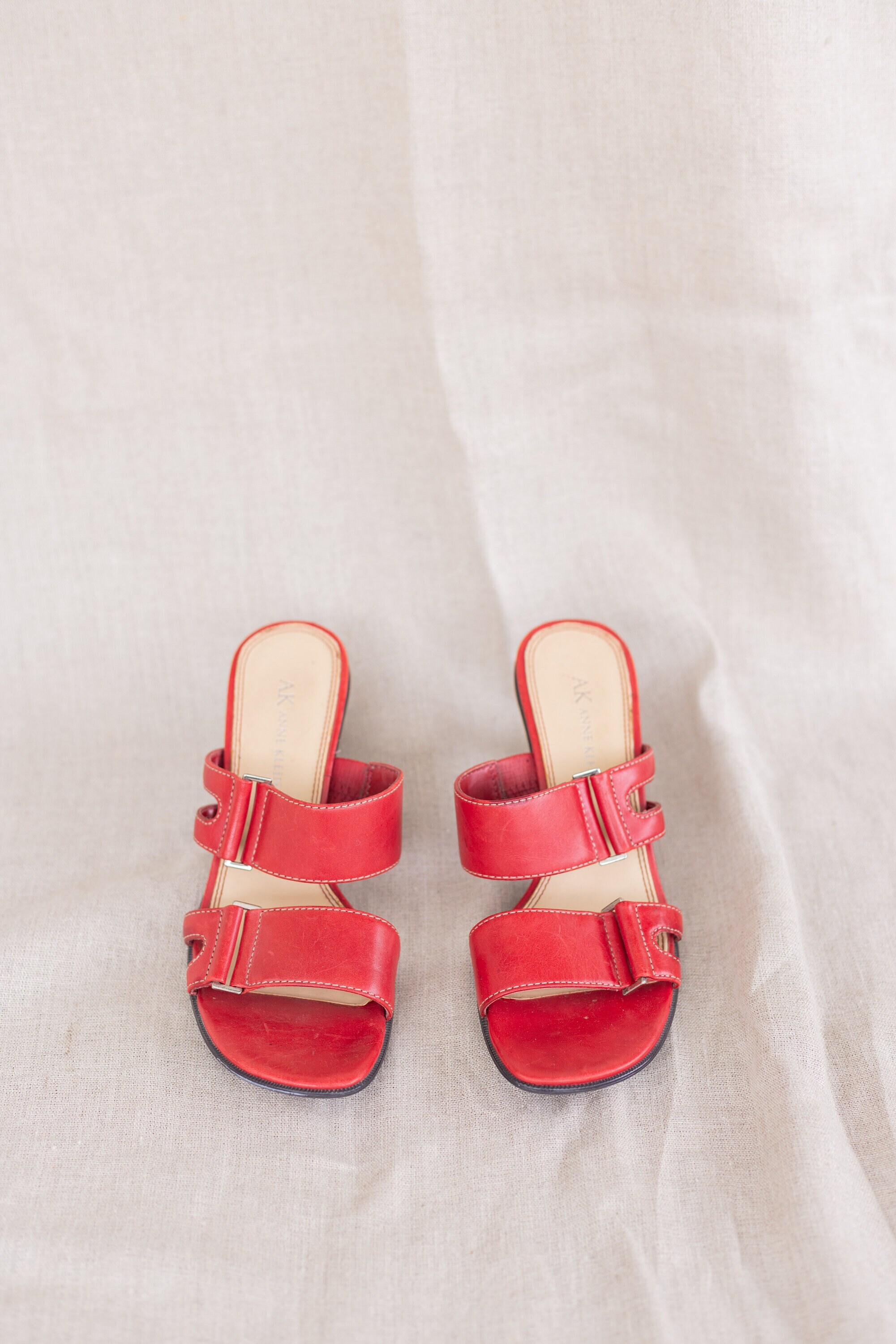 Vintage Anne Klein Bobbins, Red Heeled Sandals With Silver Buckles ...
