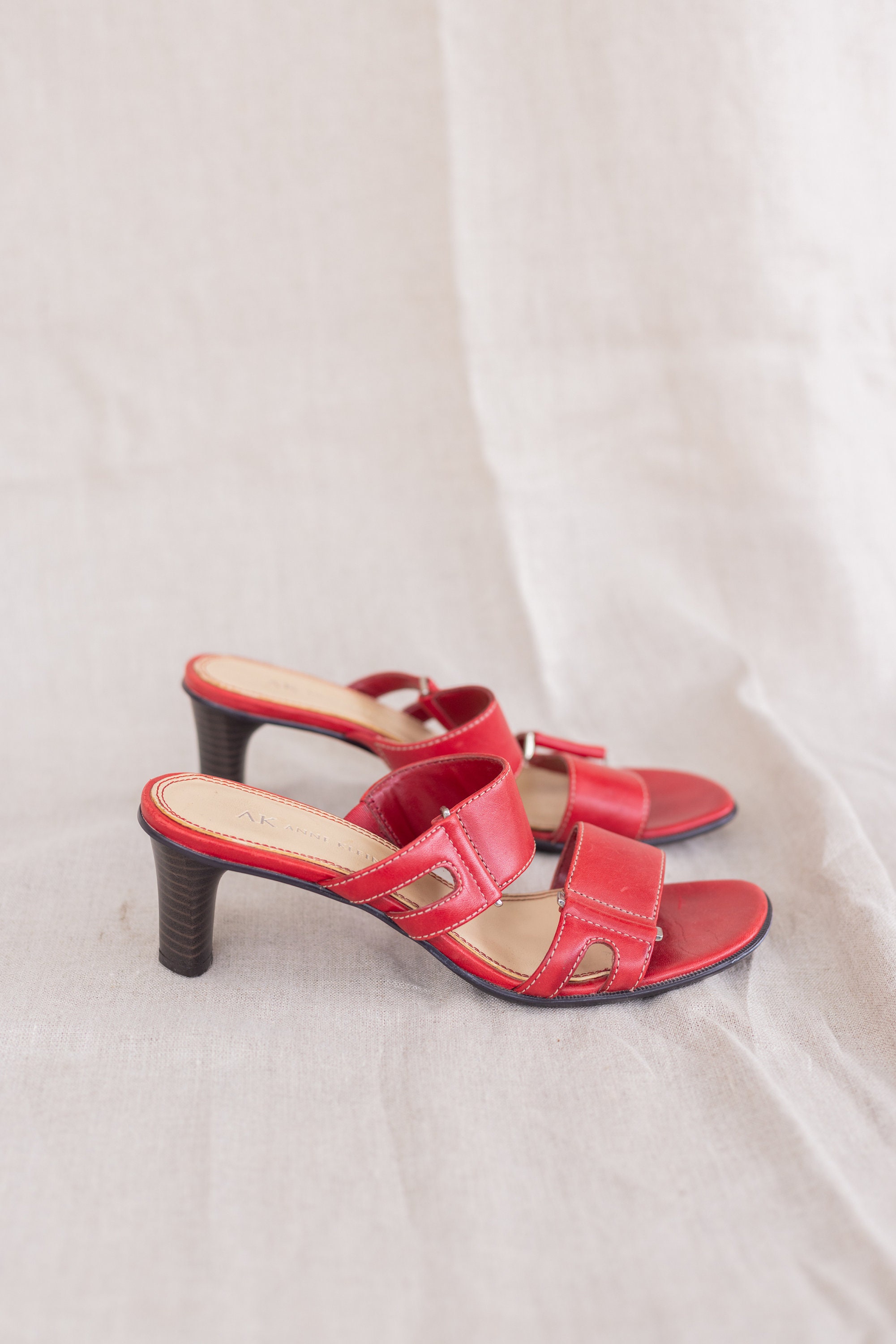Vintage Anne Klein Bobbins, Red Heeled Sandals With Silver Buckles ...