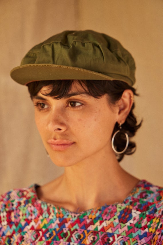 Vintage Military Off Duty Olive Green Structured Cap - Gem