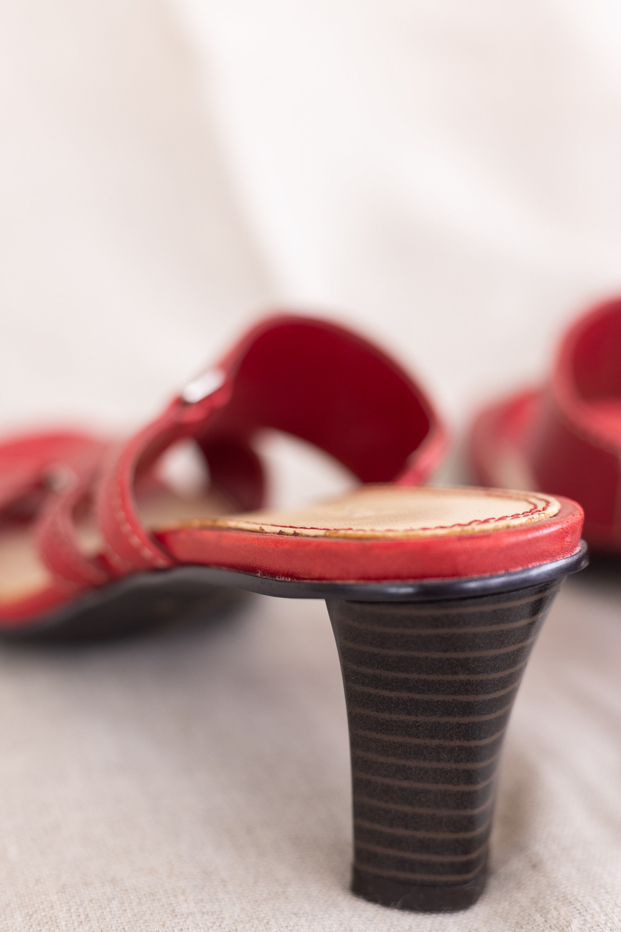Vintage Anne Klein Bobbins, Red Heeled Sandals With Silver Buckles ...