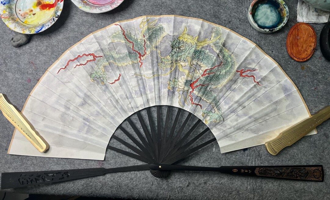 Handpainted Chinese Dragon Fan: Original Ink Brush Painting - Etsy