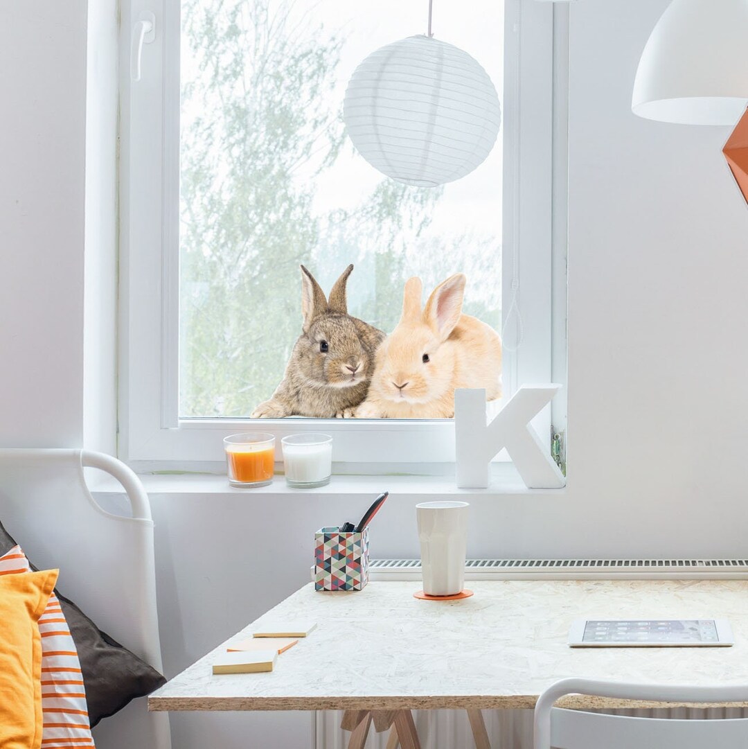 Pvc-free Rabbit Window Decal, Animal Cling, Kids, Nature Window Film ...