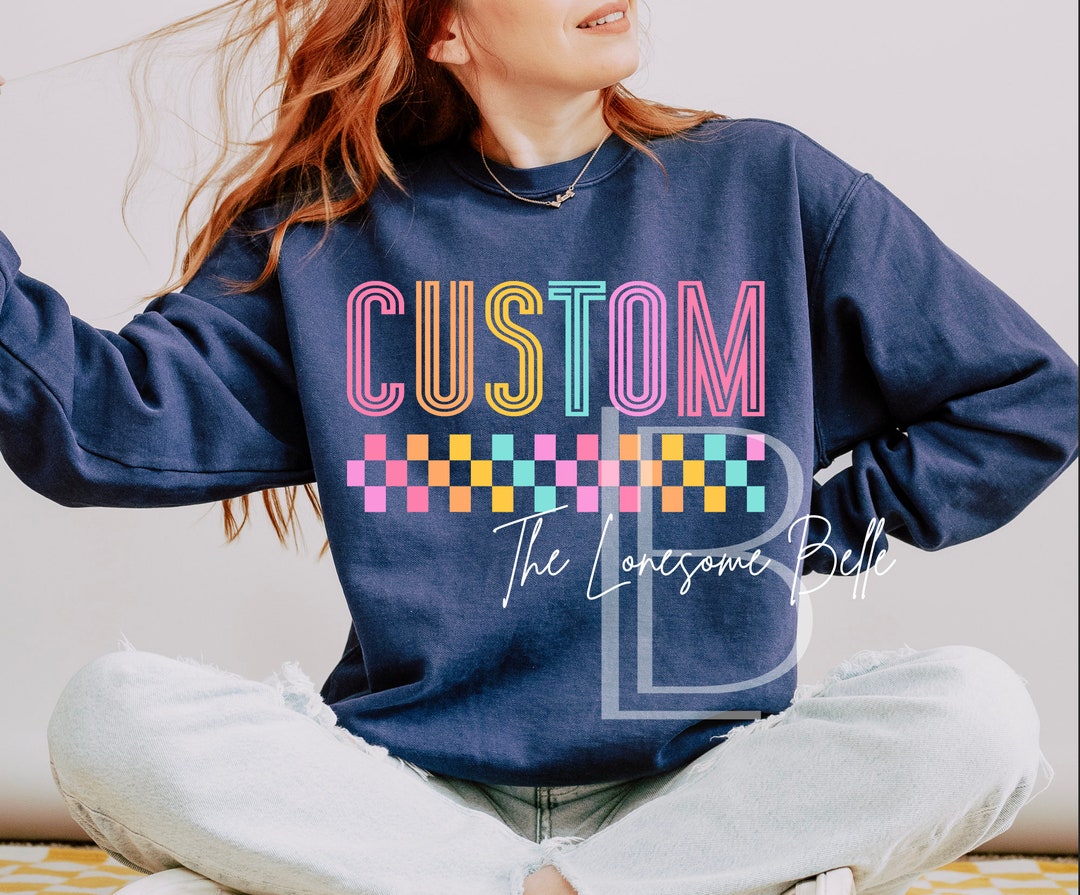 Custom Rainbow Checker Mascot Sweat Shirt | School Spirit | Neon School ...