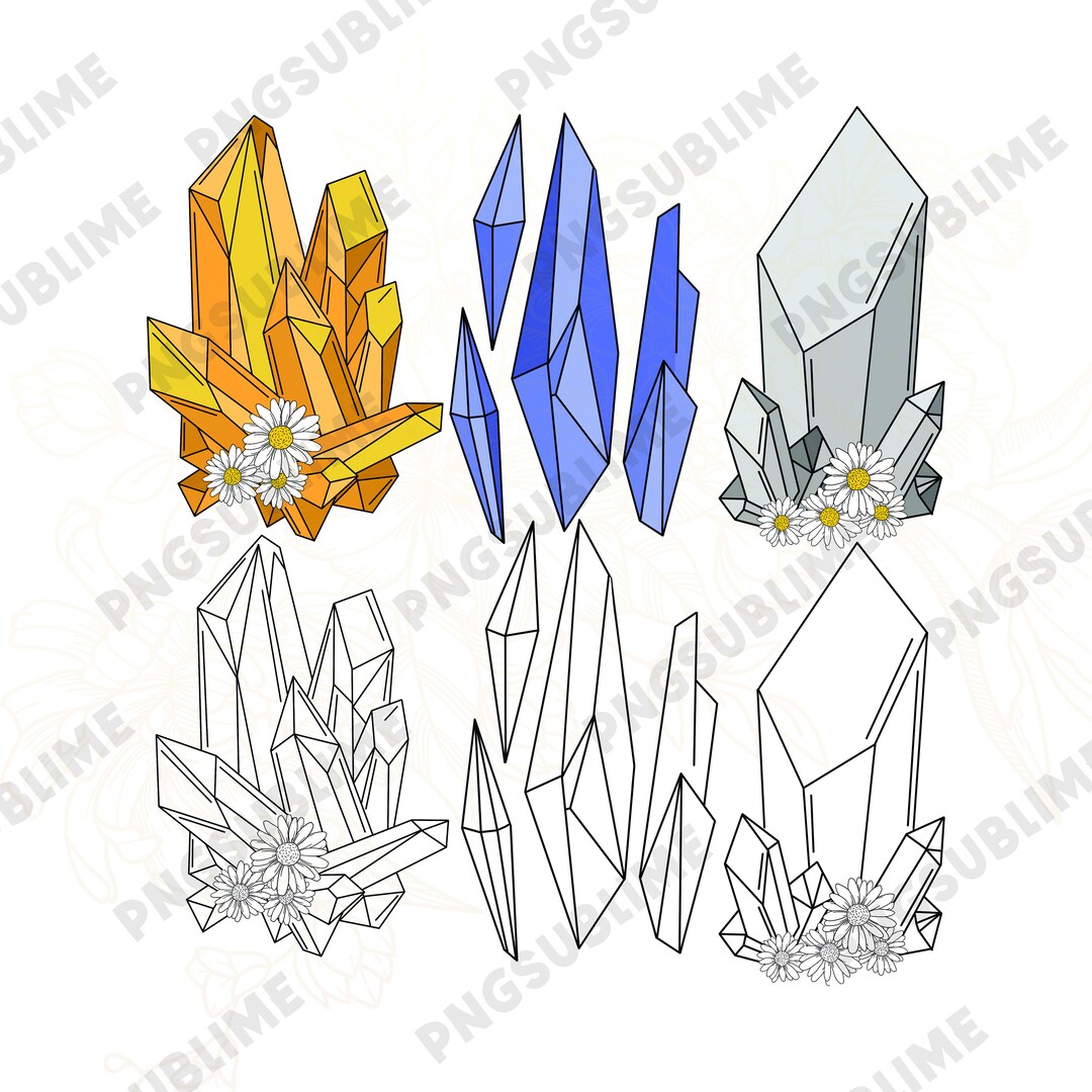 6 X Cystals Pngs for Sublimation Use DIGITAL Download Crystal Flowers ...