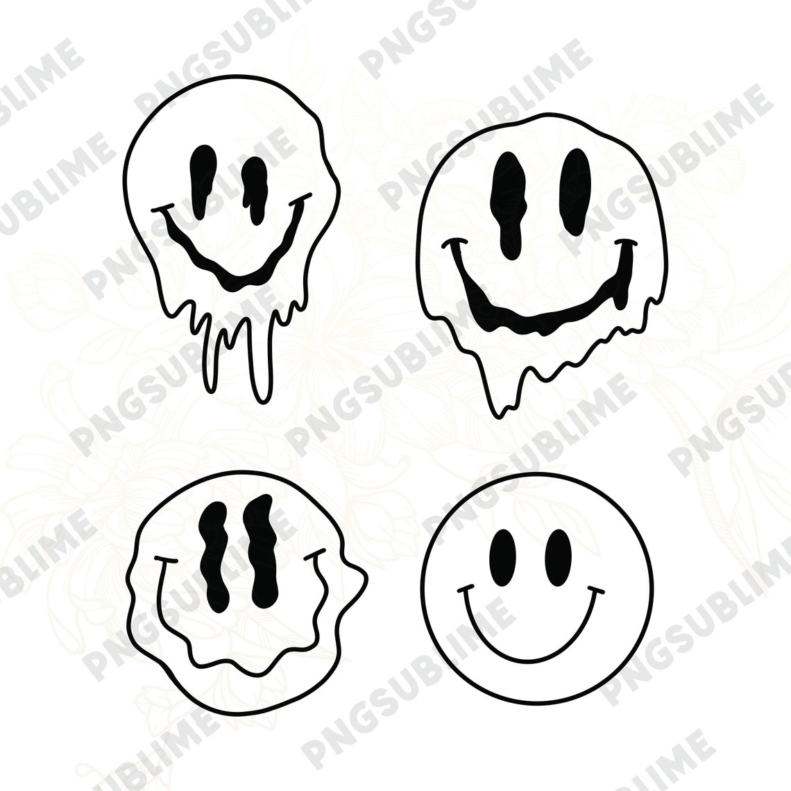 4 X Smiley Face Pngs for Sublimation Use DIGITAL Download Handdrawn ...