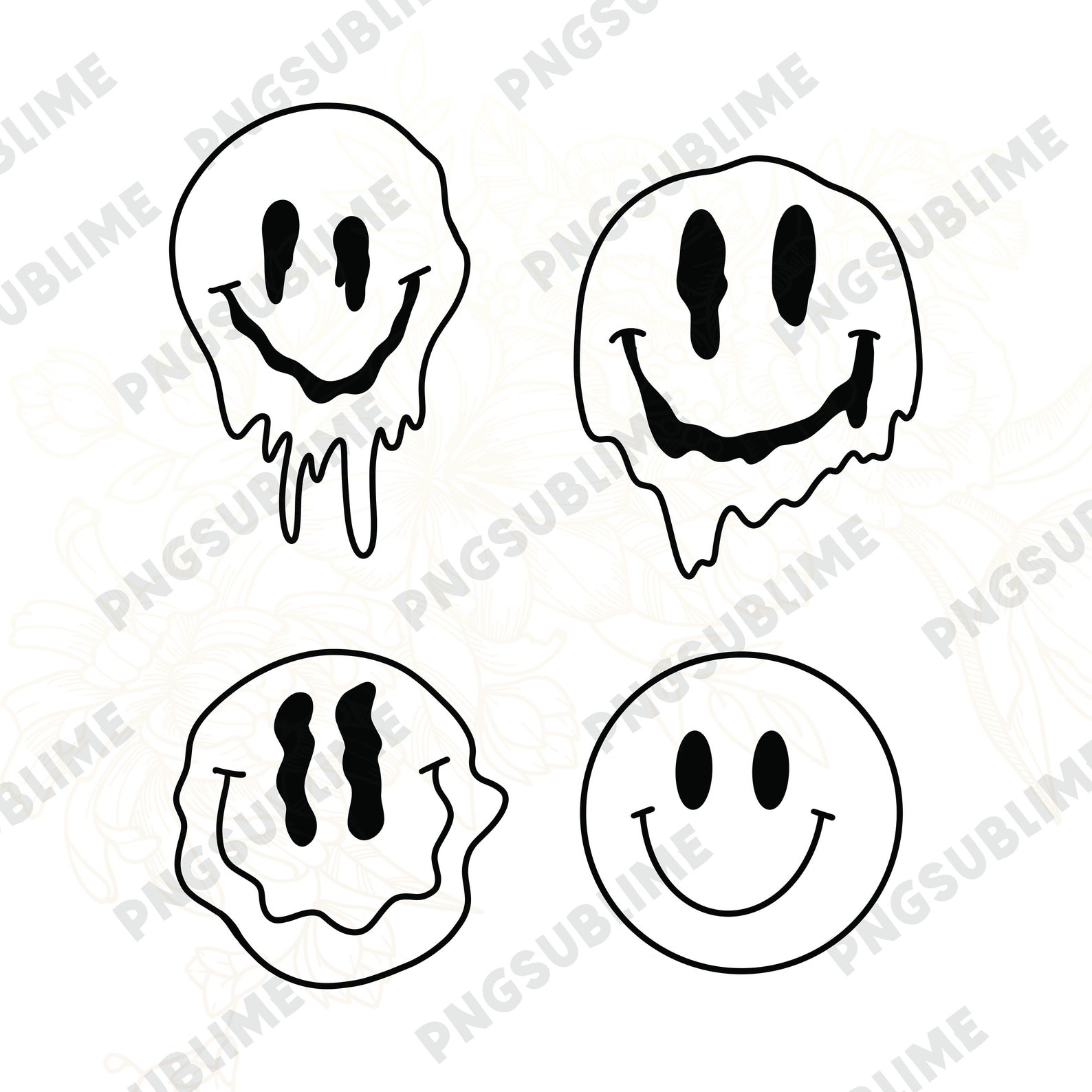 4 X Smiley Face Pngs for Sublimation Use DIGITAL Download Handdrawn ...